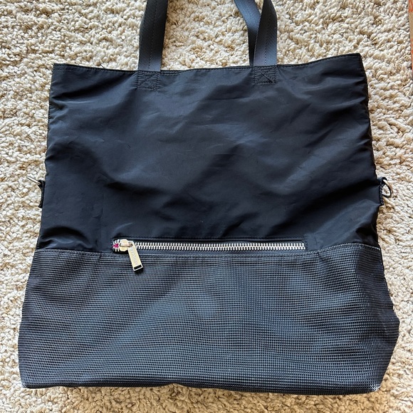 Athleta | Bags | Athleta Tote Black And Pink Satin Interior Silver Tone ...